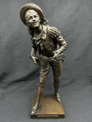 Antique Vintage Signed Bronze Bouret Figaro Musician Statue, Read | eBay