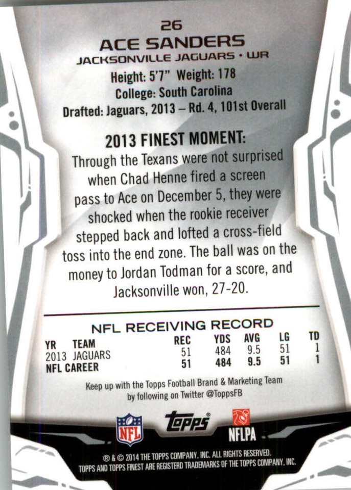 2014 Finest #26 Ace Sanders | eBay