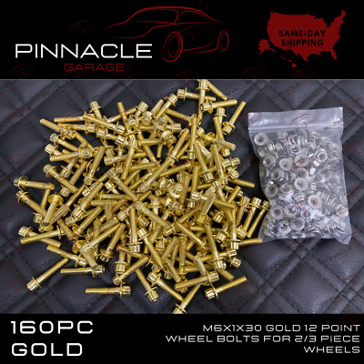 160 WHEEL ASSEMBLY BOLTS & NUTS FOR 2 / 3 PIECE WHEELS RIM 30mm M6 Gold ...