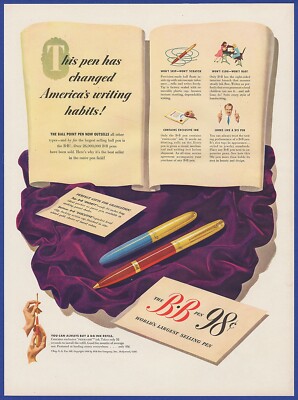 Vintage 1949 BB Ball Point Ink Pen Art Decor Print Ad 1940's | eBay