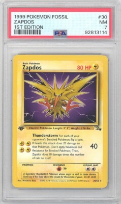 PSA 7 - Pokemon Card - Fossil 30/62 - ZAPDOS (rare) *1st Edition* - NM ...