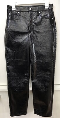 Express Polyurethane Pants Women’s Black Modern Straight Super High ...