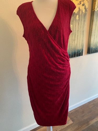 Ralph Lauren Chaps Red Stretch Lace Ruched Wrap Dress, Size 14 | eBay