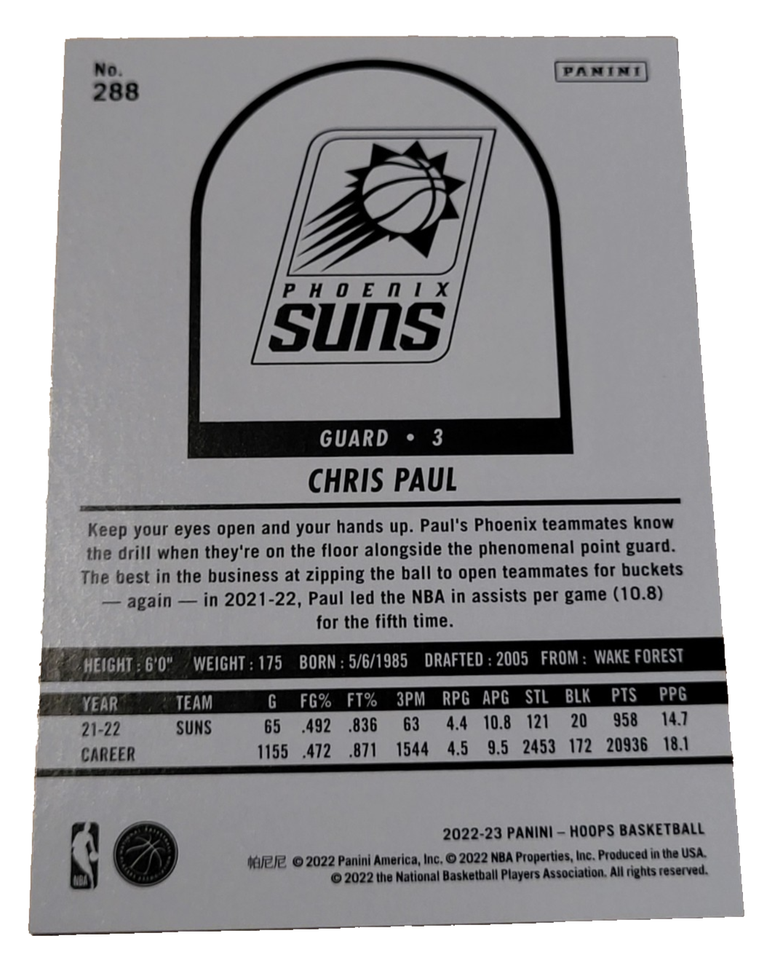 2022 Panini NBA Hoops Chris Paul #288 Phoenix Suns Basketball Card (K7 ...