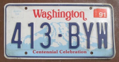 Washington 1991 CENTENNIAL CELEBRATION License Plate # 413-BYW | eBay