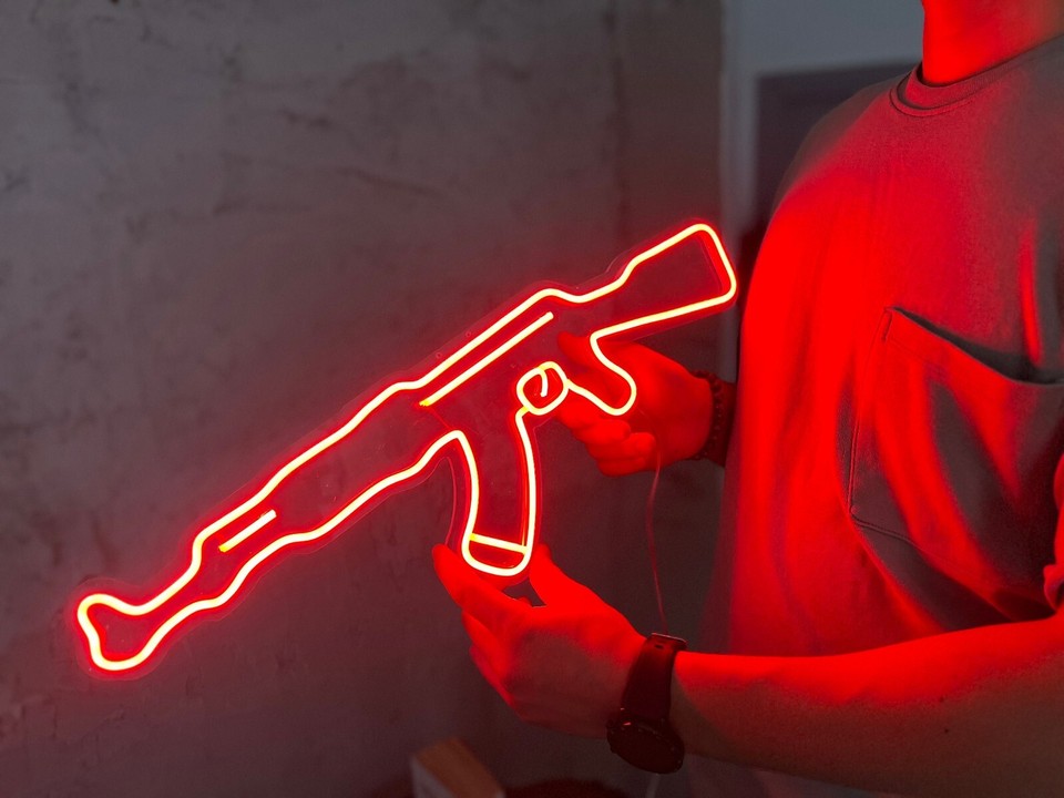 AK47 Gun Neon Sign For Wall Game Room Decoration | Vintage Neon Sign ...
