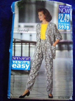 UNCUT BUTTERICK# 5970 WOMEN SZ 12-14-16 PANTS/TOP/JACKET SEWING PATTERN ...