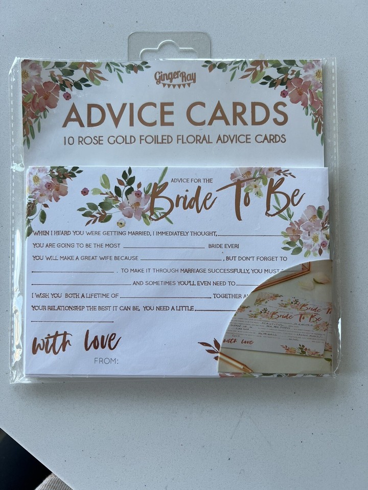 Bride To Be Advice Cards, Ginger Ray, 10 Rose Gold Foiled Advice Cards ...