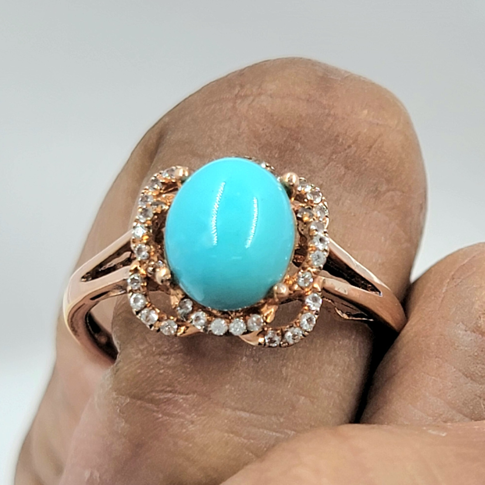 HSN Rose Halo Ring Turquoise & White Sapphire Sterling Silver Pre-owned ...