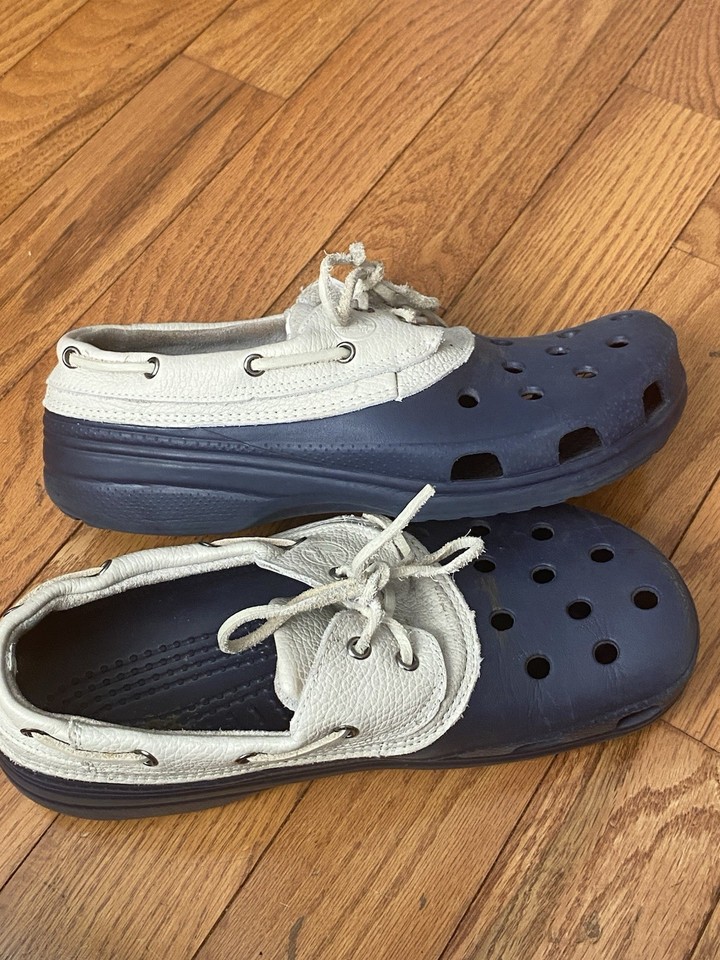 Men's Crocs Navy Blue Gray Islander Pitcrew Sport Lace Up Clogs Shoes ...