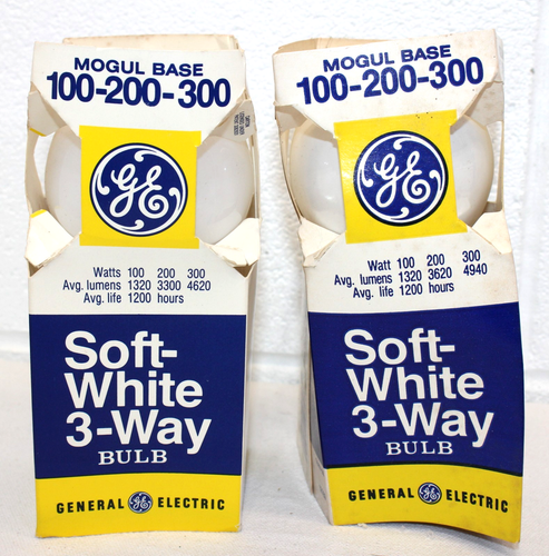 2X Vintage GE Soft White 100/200/300 Watt 3 Way Mogul Base Light Bulbs ...