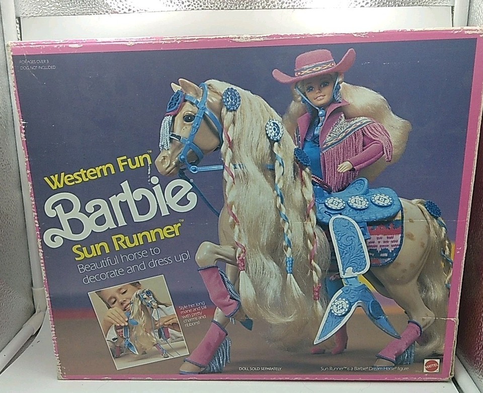Vintage Western Fun Barbie Sun Runner Horse 1989 Mattel 9961 And Barbie ...