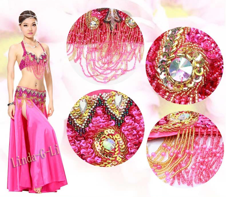 6 Colors Belly Dance Costume Set 2 pics Bra & Belt 34B-40D B to D Cup ...
