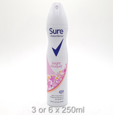 SURE BRIGHT BOUQUET ANTI-PERSPIRANT DEODORANT BIG 250ML CAN 3 OR 6 PACK ...