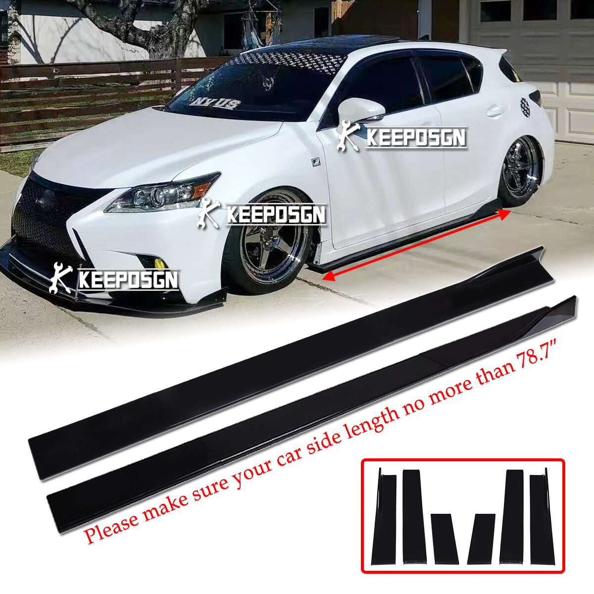 78.7'' Side Skirt Splitter Rocker Panel Lip For Lexus CT200H ES300 ...