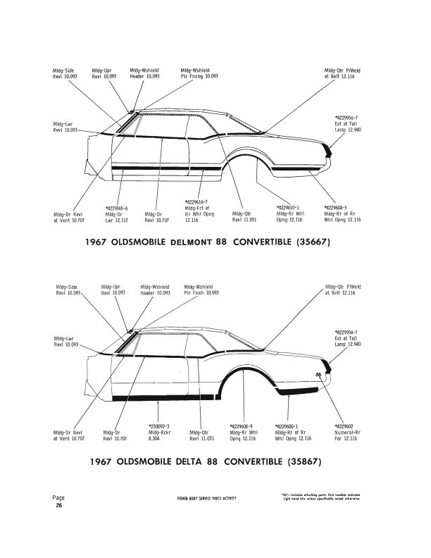 1967 Oldsmobile Body Parts Illustration Manual Olds 442 Cutlass 88 98 ...