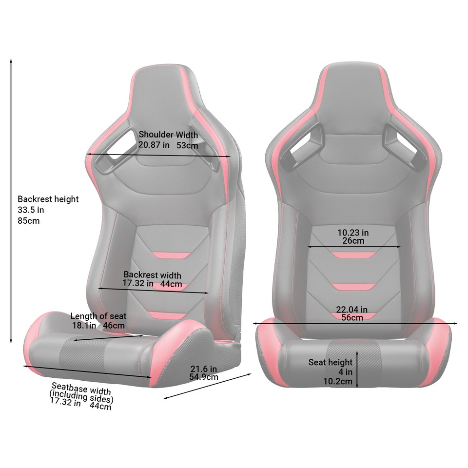 Pair Adjustable Universal Car Racing Bucket Seats Black & Red PU + Dual ...