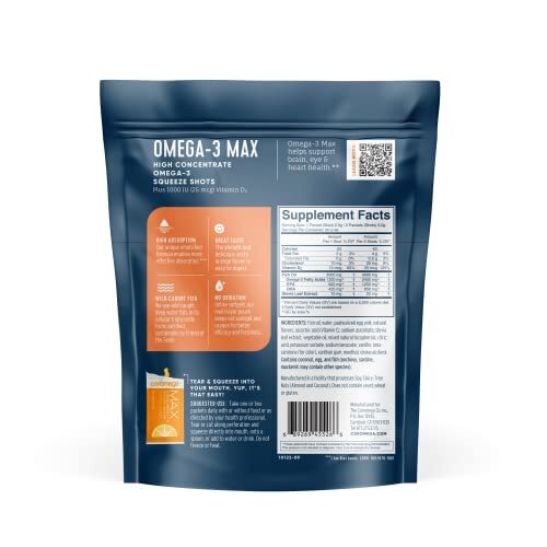 Coromega MAX High Concentrate Omega 3 Fish Oil, 2400mg Omega-3s with 3X ...