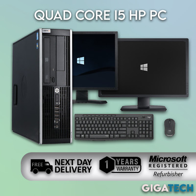 FULL HP QUAD CORE Intel i5 Desktop Tower Computer PC + Monitor ...
