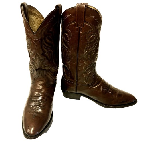 Vtg Dan Post Men BROWN Leather Cowboy Western RODEO Riding Boots 10 E ...