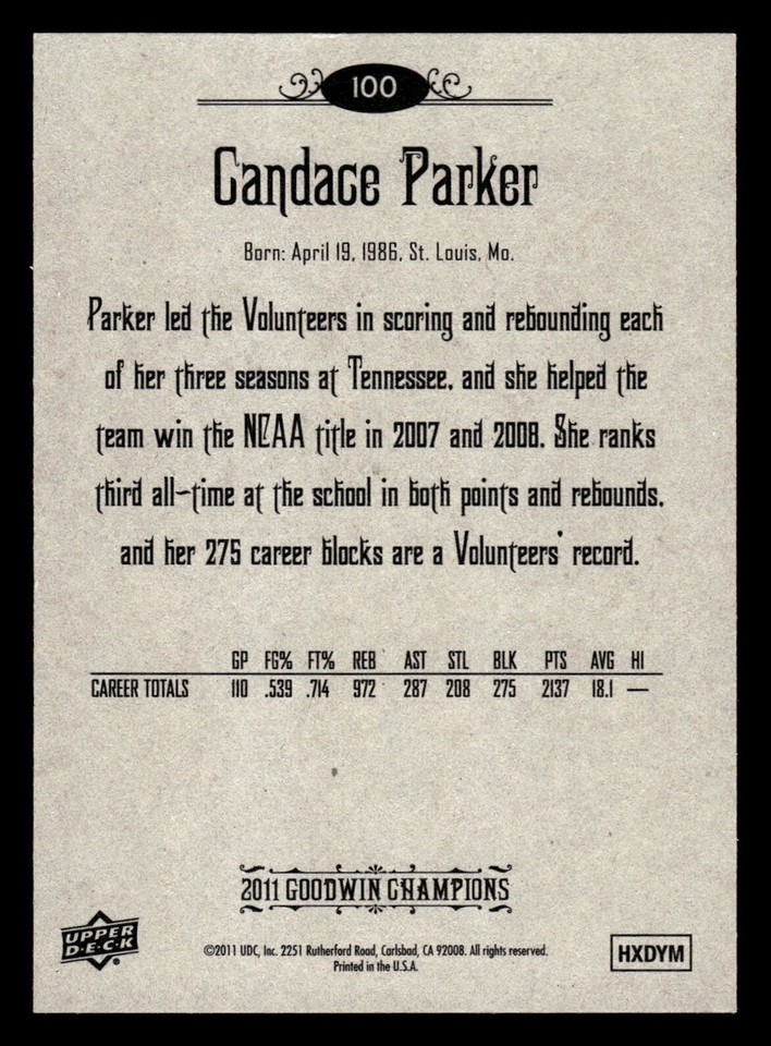Candace Parker 2011 Upper Deck Goodwin Champions #100 | eBay