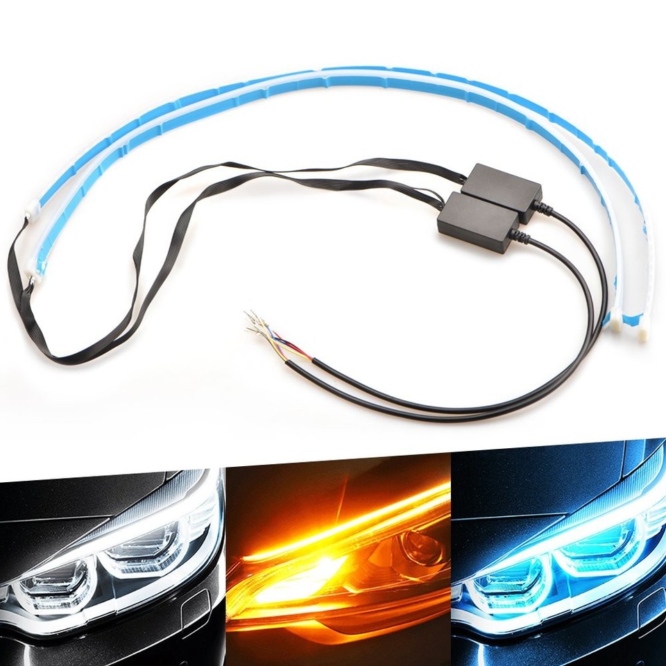 3colors 60CM LED DRL Daytime Running Turn Signal Lamp Strip Light ...