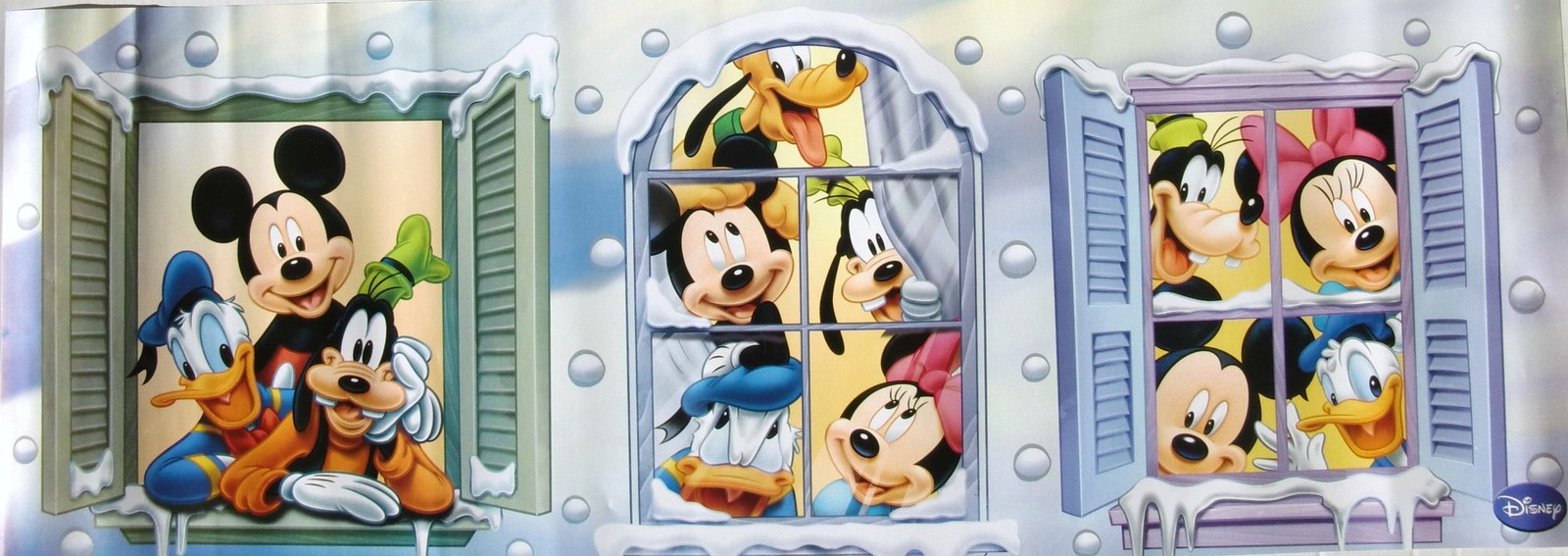 DISNEY "WINDOWS IN SNOW" POSTER / BANNER - Mickey Mouse,Donald Duck ...
