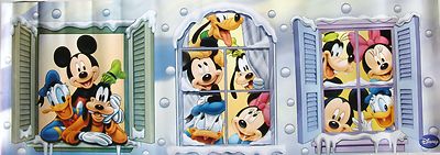 DISNEY "WINDOWS IN SNOW" POSTER / BANNER - Mickey Mouse,Donald Duck ...