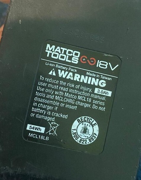 Battery Rebuild service for Matco TOOLS MCL2040LB MCL2050LB MCL18LB ...