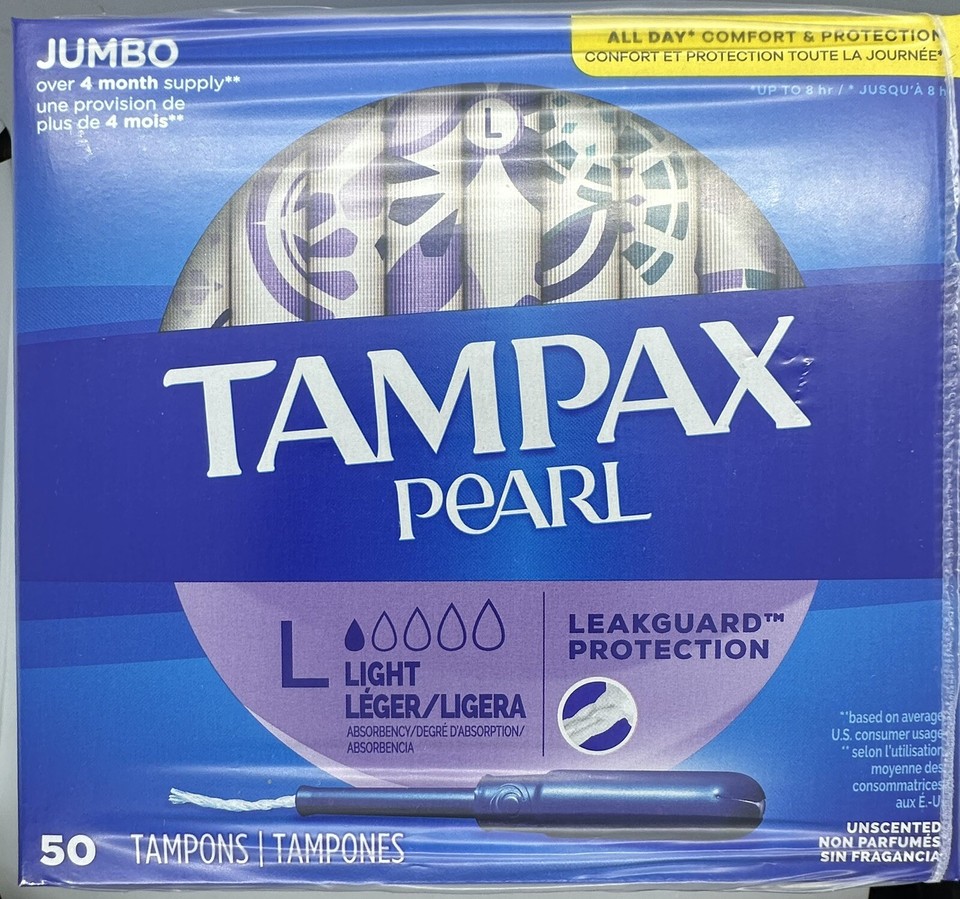 Tampax Pearl 150 Tampons Light Absorbency LeakGuard Jumbo Unscented 3 ...