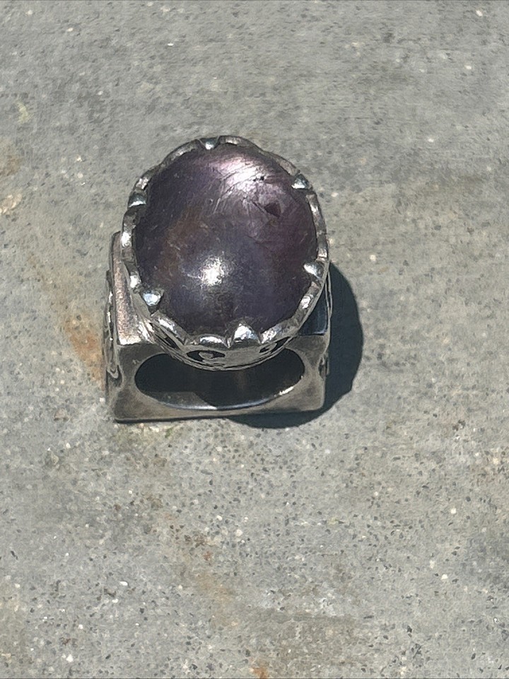 Large Purple Star Sapphire Sterling Silver 925 Goth Bulky Ring Size 7 ...