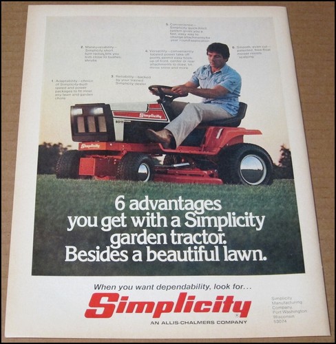 1979 Simplicity Garden Tractor Lawn Mower Print Ad Advertisement ...