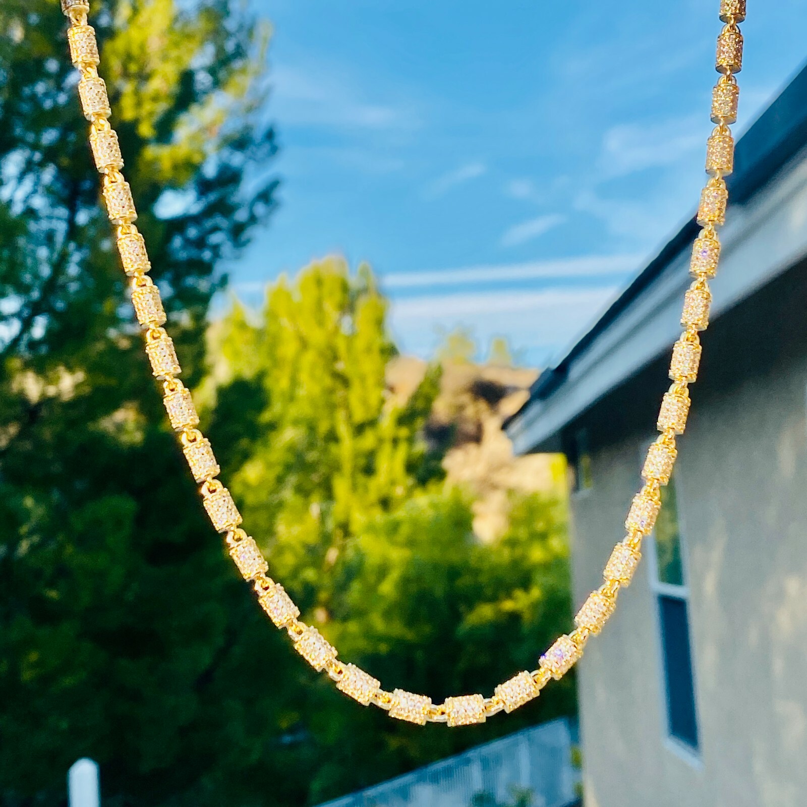 Men's Barrell Tennis Chain 4.8mm Ice Out 14k Gold CZ VVS FILL Iced Real ...