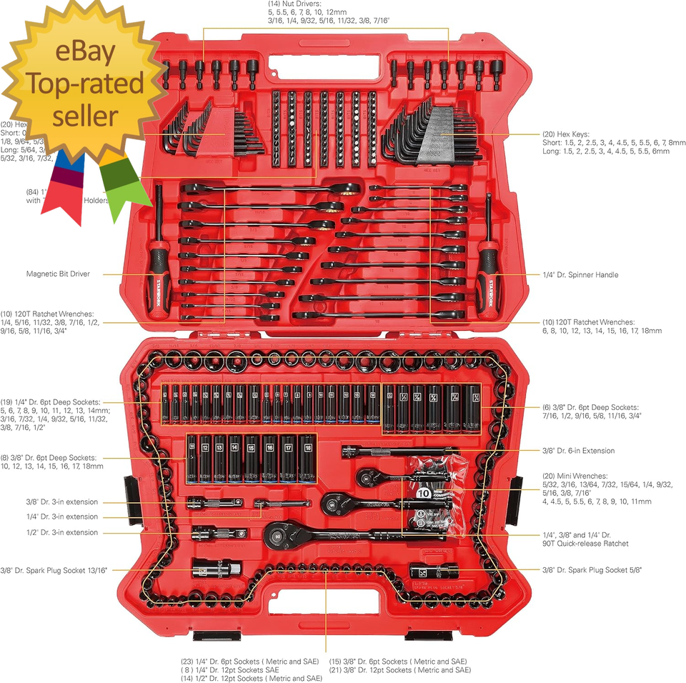 TRUE MECHANIC 303-Piece Mechanics Tool Set, 120T Ratcheting Wrench ...