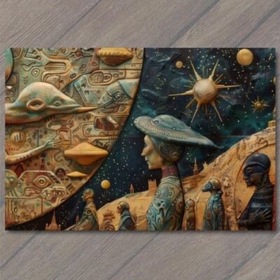 POSTCARD Alien God Civilization Religious Deity Ceremony Sacred Ritual ...