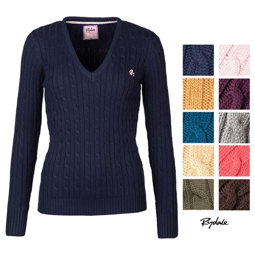 Rydale Ladies Cable Knit Jumper Womens V Neck Knitted Sweater 16 ...