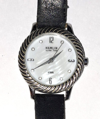 Hamlin Ultra Thin Steel Women's Silver Tone Watch Leather Band New ...