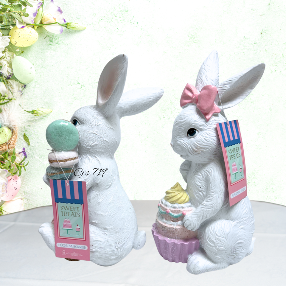 Set Of 2 SWEET TREATS Easter Bunny Rabbit Pastel Macaroons & Cupcake ...