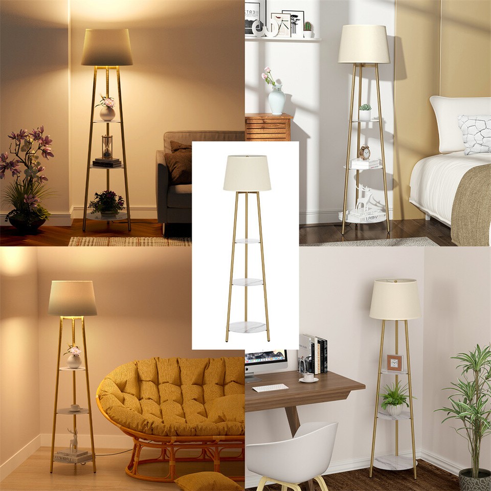 62" Tall LED Floor Lamp w Marble Shelves Corner Free Standing Lamp ...