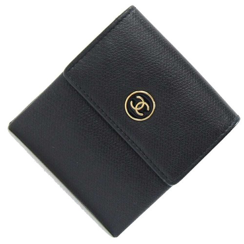 Chanel Coin Case Coco Button Leather Mini Wallet Black Used | eBay