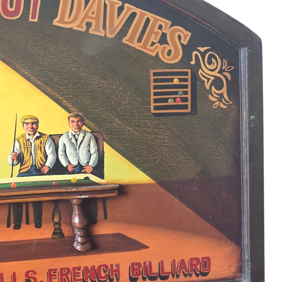 Vintage Fred Sure-Shot Davies' Wooden Sign, c.3ft x 2ft Pool Hall Sign ...