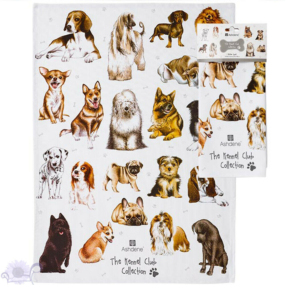 Ashdene Kennel Club. Dogs Puppy K9 Tea Kitchen Towels. Animal | 100% ...
