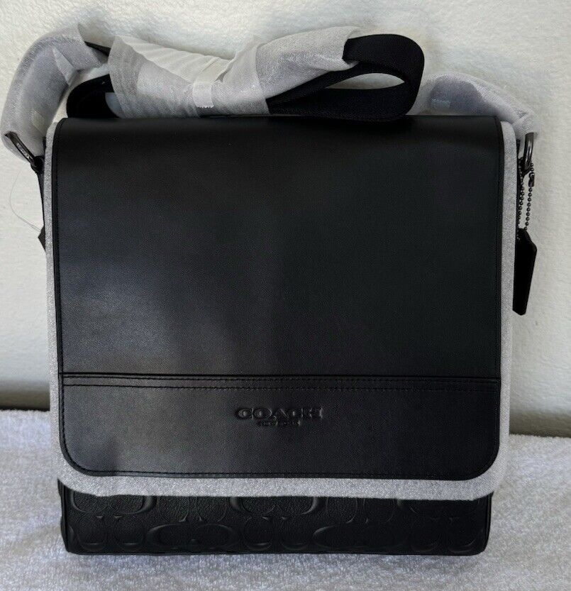 COACH Houston Map Crossbody Bag In Black Signature Leather COACH Houston Map Crossbody Bag In Black Signature Leather