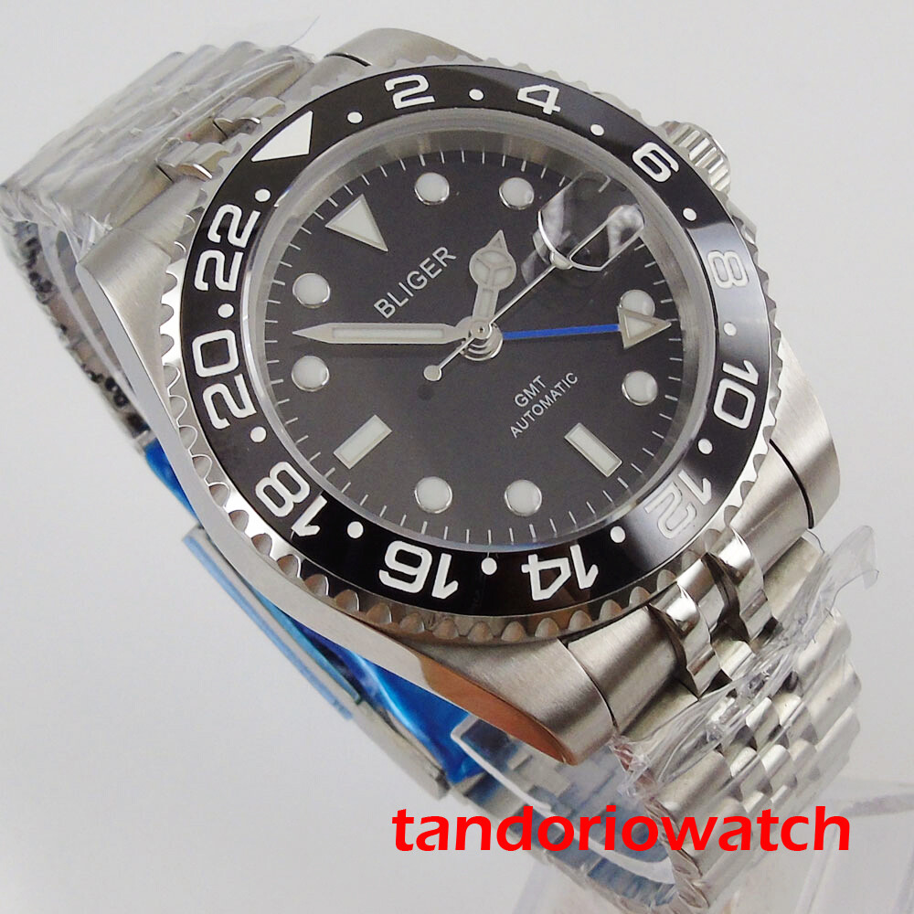 Bliger 40mm GMT Men Wristwatch Rotating Bezel Sapphire Glass Automatic ...