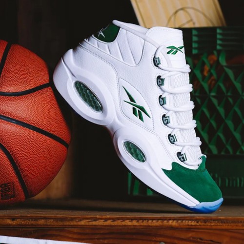 Mens Reebok QUESTION MID Shoes White Green Basketball Iverson Sneakers ...