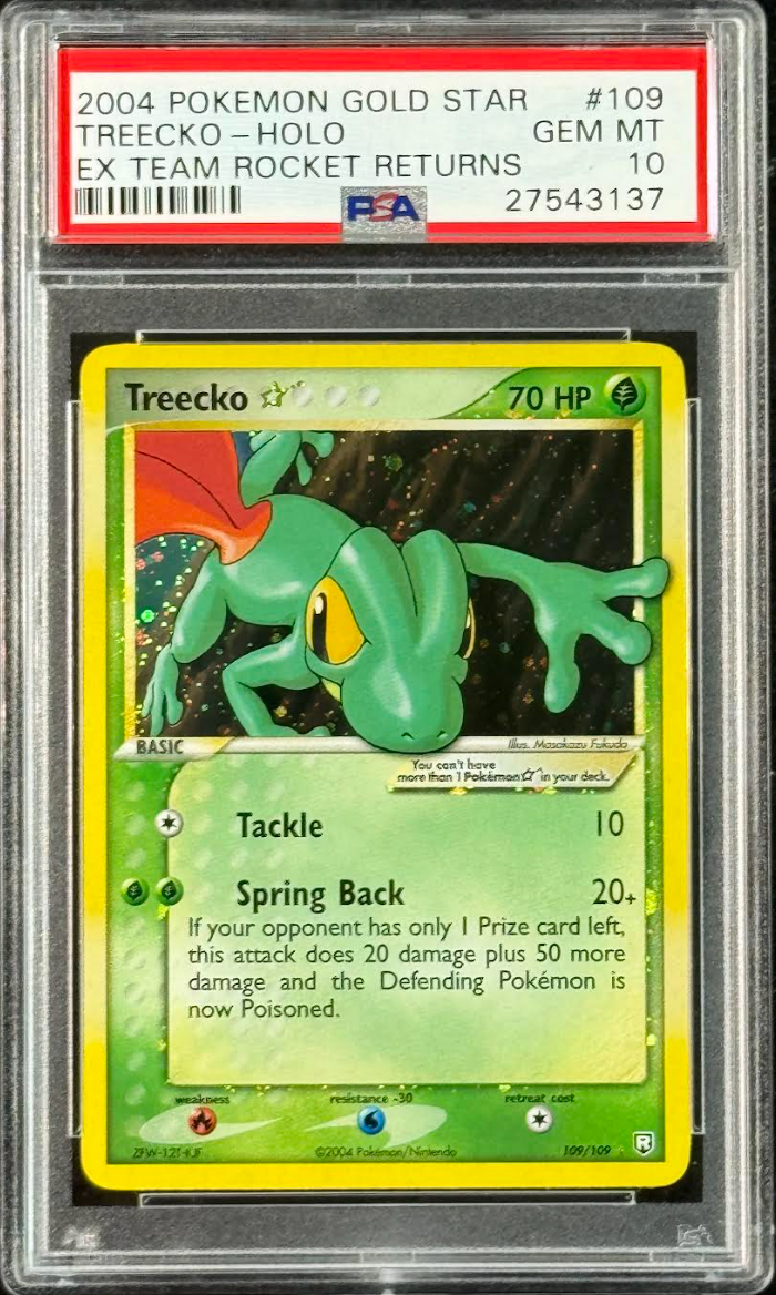 2004 POKEMON EX TEAM ROCKET RETURNS GOLD STAR #109 TREECKO-HOLO PSA 10 ...