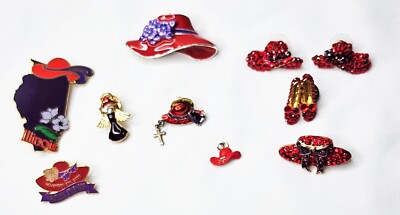 VTG Red Hat Enamel Rhinestone Brooch Pin Earrings LOT | eBay