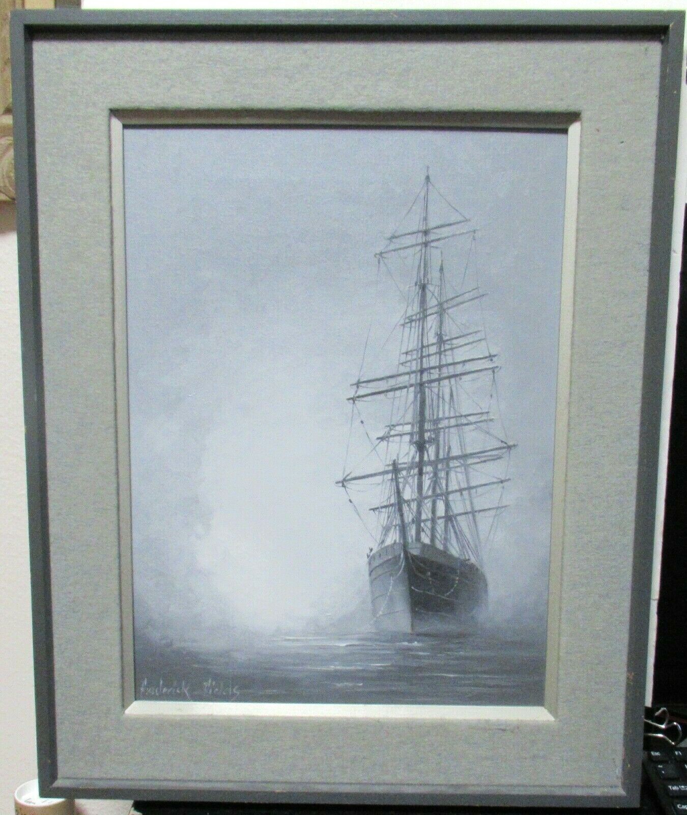 FREDERICK FIELDS CLIPPER SHIP IN THE FOG ORIGINAL OIL CANVAS SEASCAPE ...