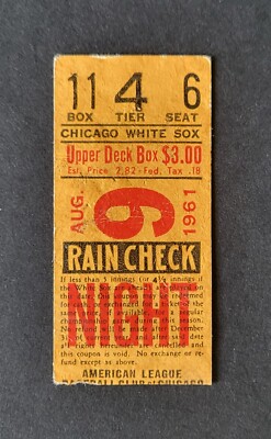 Detroit Tigers vs Chicago White Sox 1961 BB ticket stub Kaline ...