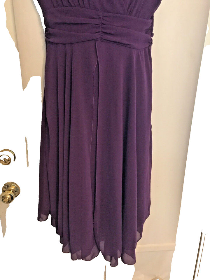Liang Liang Ladies XL Faux Wrap Dress Purple Flowing Hem Cap Sleeves ...